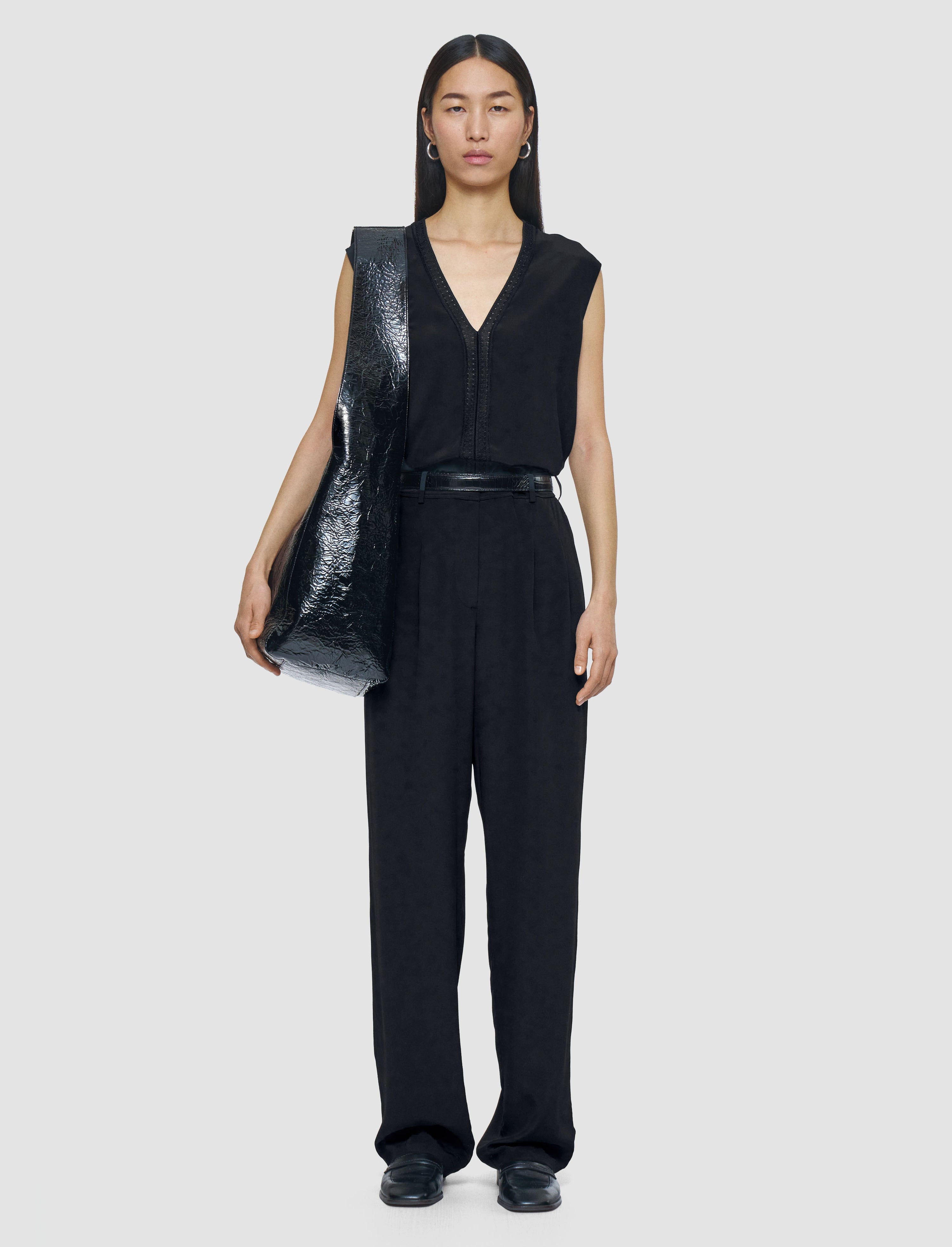 Tarn Crepe de Soie Silk Trousers in Black | JOSEPH GB