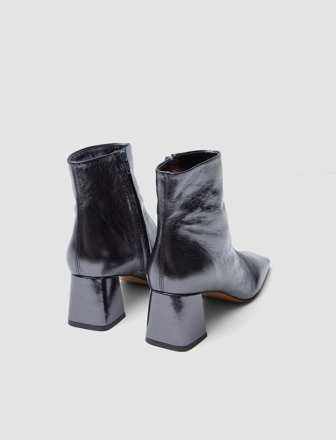 Heeled Metallic Leather Ankle Boots in Silver | JOSEPH GB