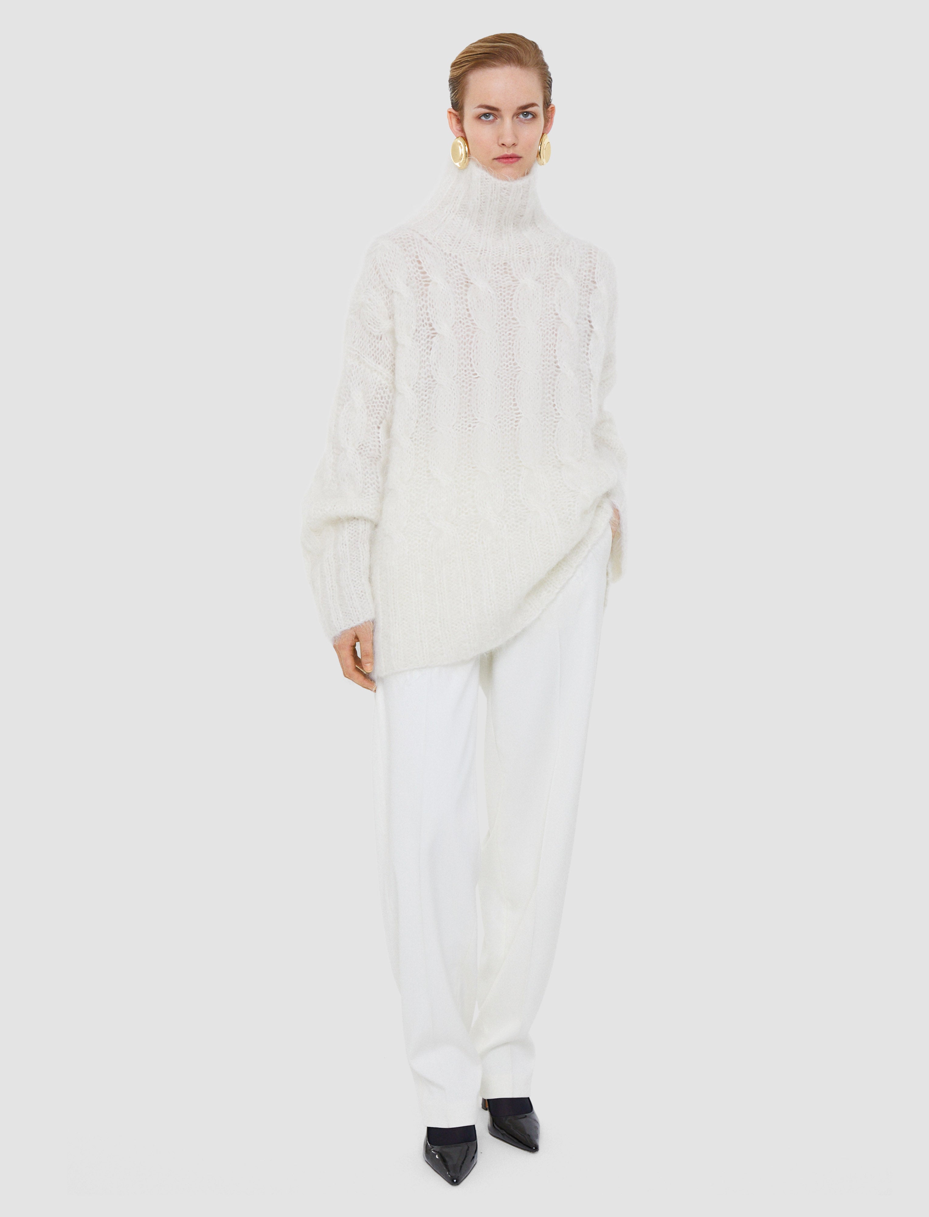 Fortin Hand Knitted Cable Mohair Jumper in White | JOSEPH US