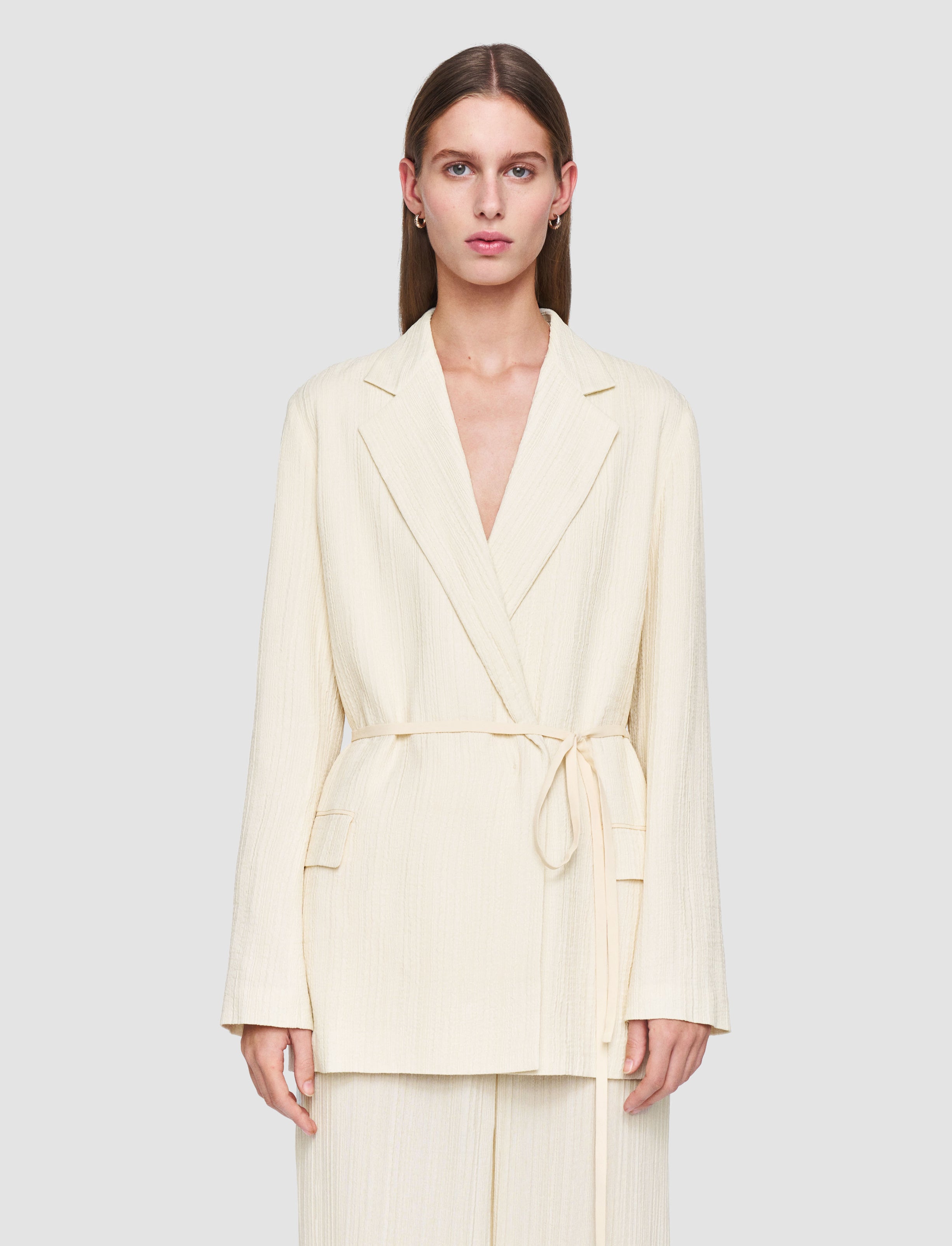 Amelot Pleat Jacquard Jacket in White | JOSEPH GB
