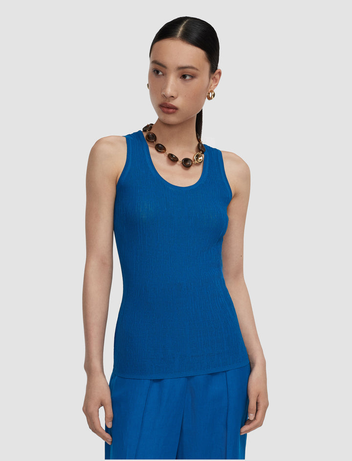 Bayt Crinkle Viscose Vest Top in Blue | JOSEPH GB