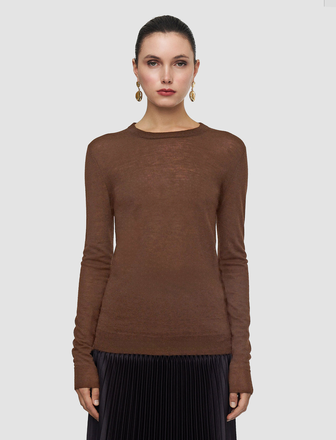 Cashair Round Neck Jumper in Brown | JOSEPH GB
