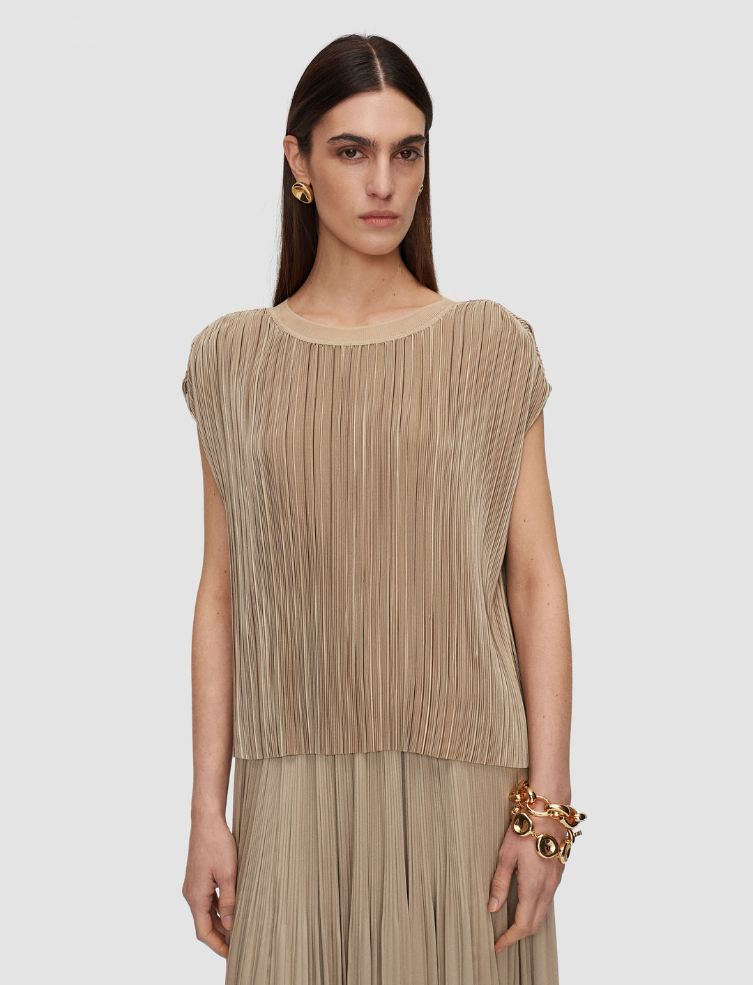 Cedre Pleated Satin Top in Beige | JOSEPH US