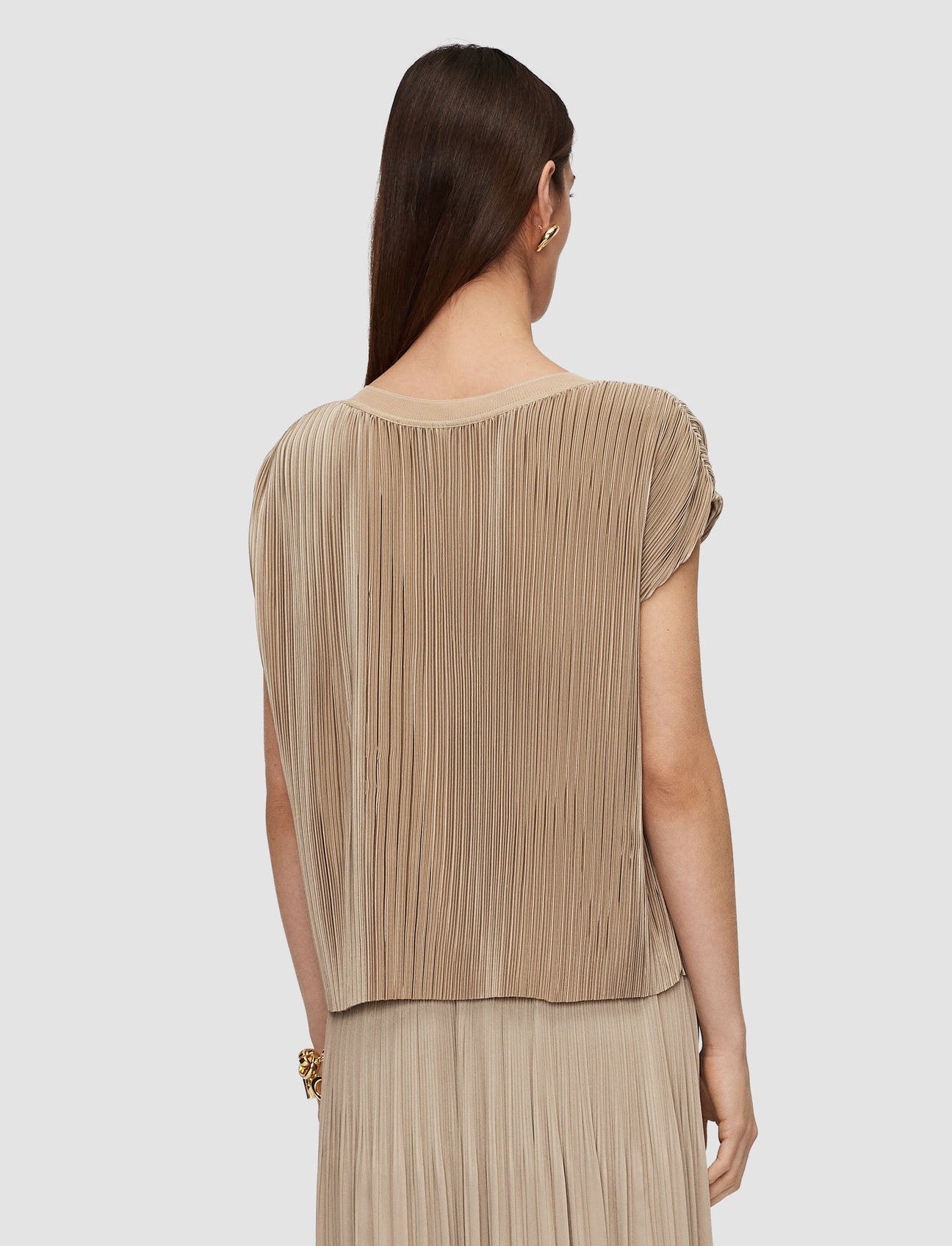 Cedre Pleated Satin Top in Beige | JOSEPH US