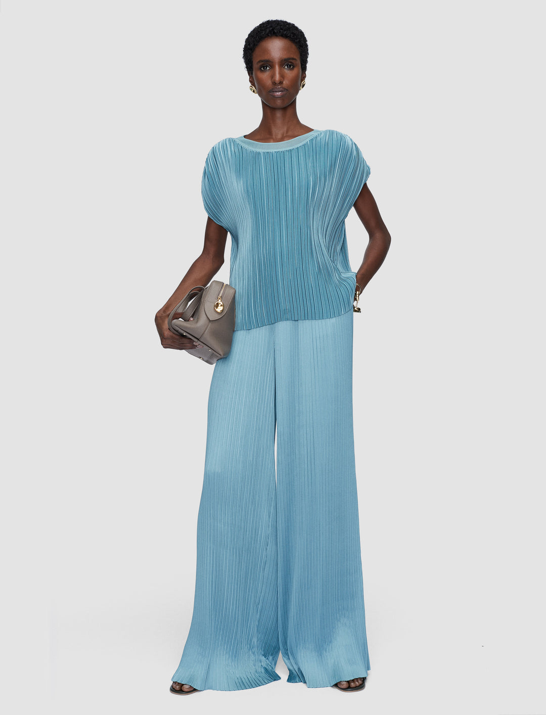Cedre Pleated Satin Top in Blue | JOSEPH GB
