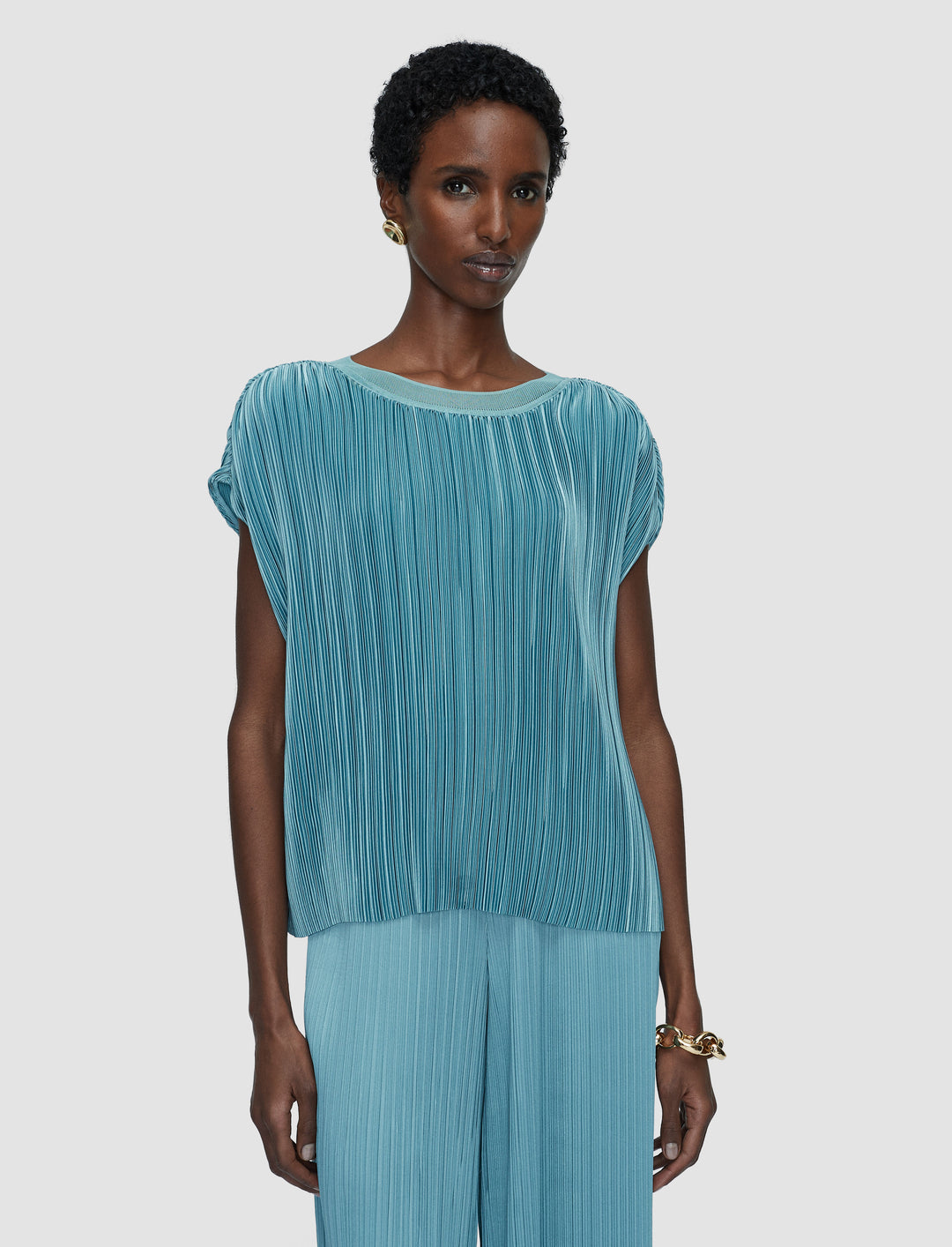 Cedre Pleated Satin Top in Blue | JOSEPH GB
