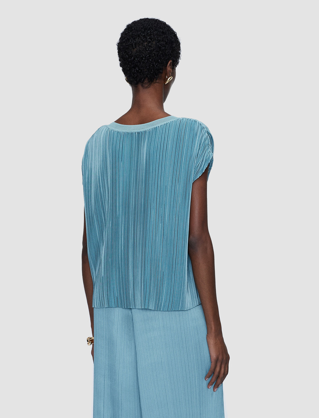 Cedre Pleated Satin Top in Blue | JOSEPH GB