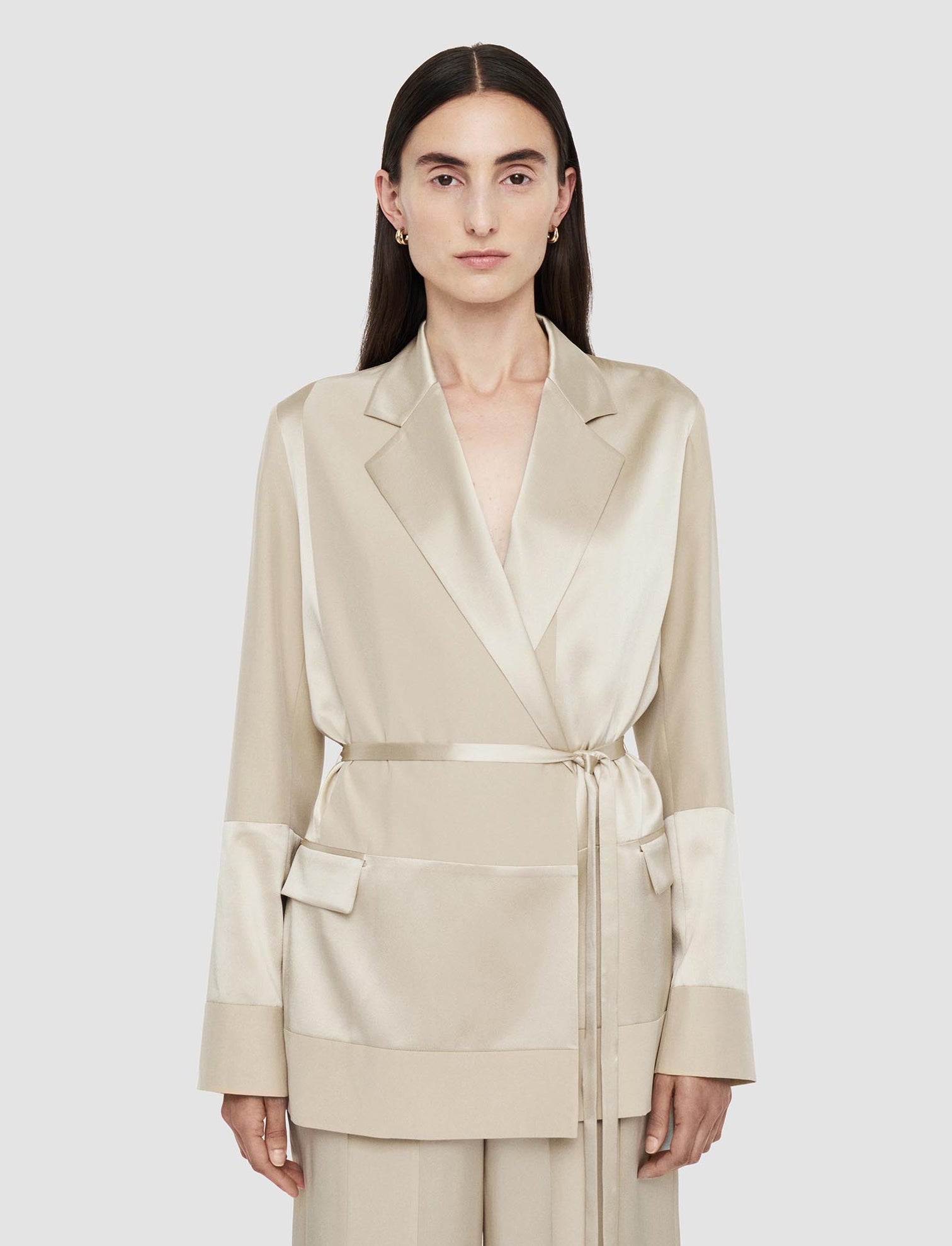 Amelia Shiny Matte Satin Jacket in Beige | JOSEPH GB