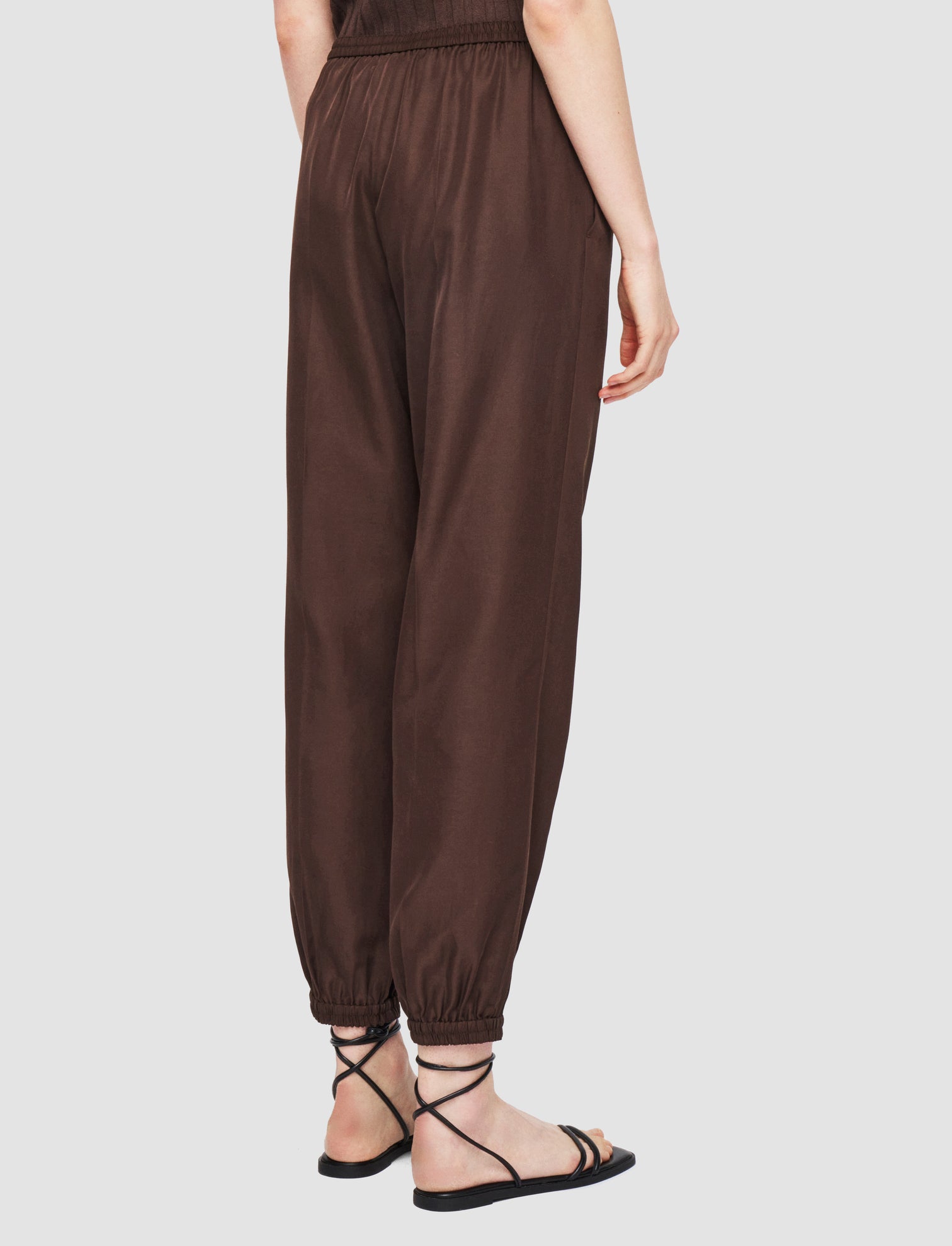 Taio Soft Cotton Silk Trousers in Brown | JOSEPH GB