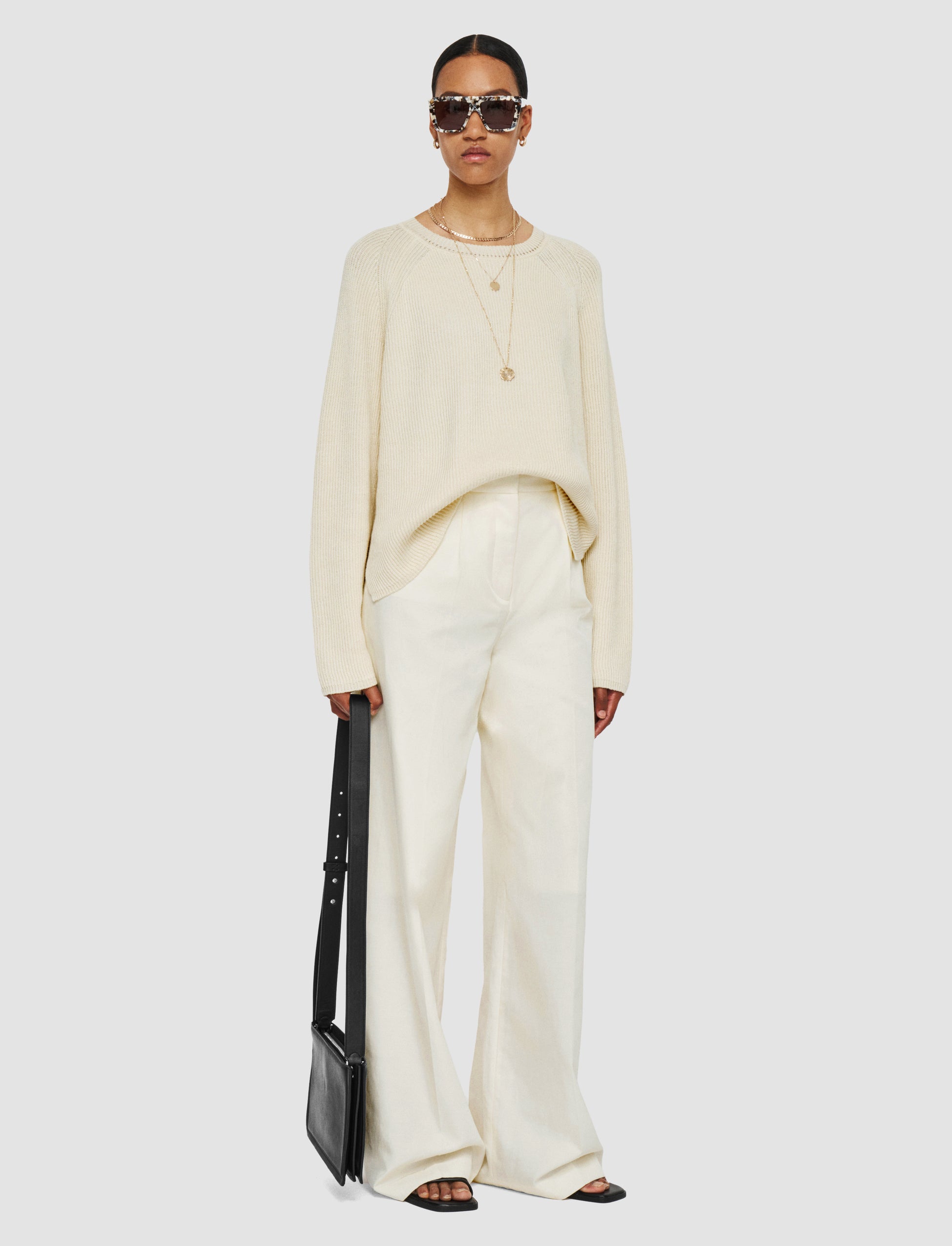 Alanel Soft Cotton Silk Trousers in White | JOSEPH GB