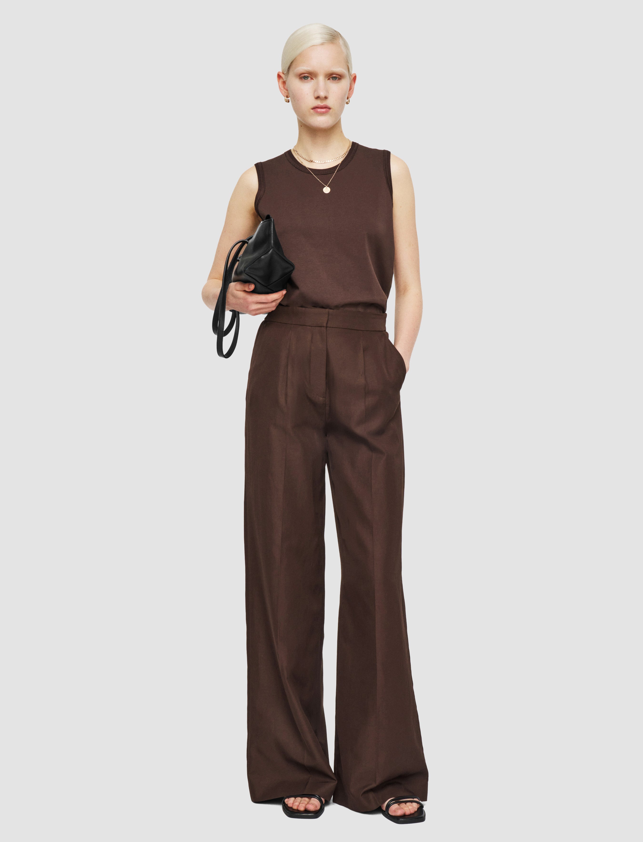Alanel Soft Cotton Silk Trousers in Brown | JOSEPH GB