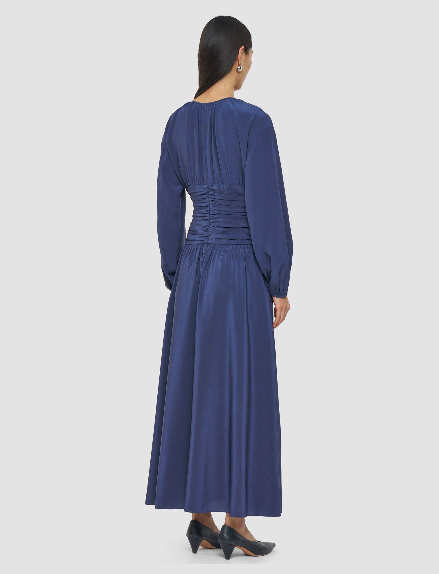 Leila Crepe de Chine Knot Silk Dress in Blue | JOSEPH GB