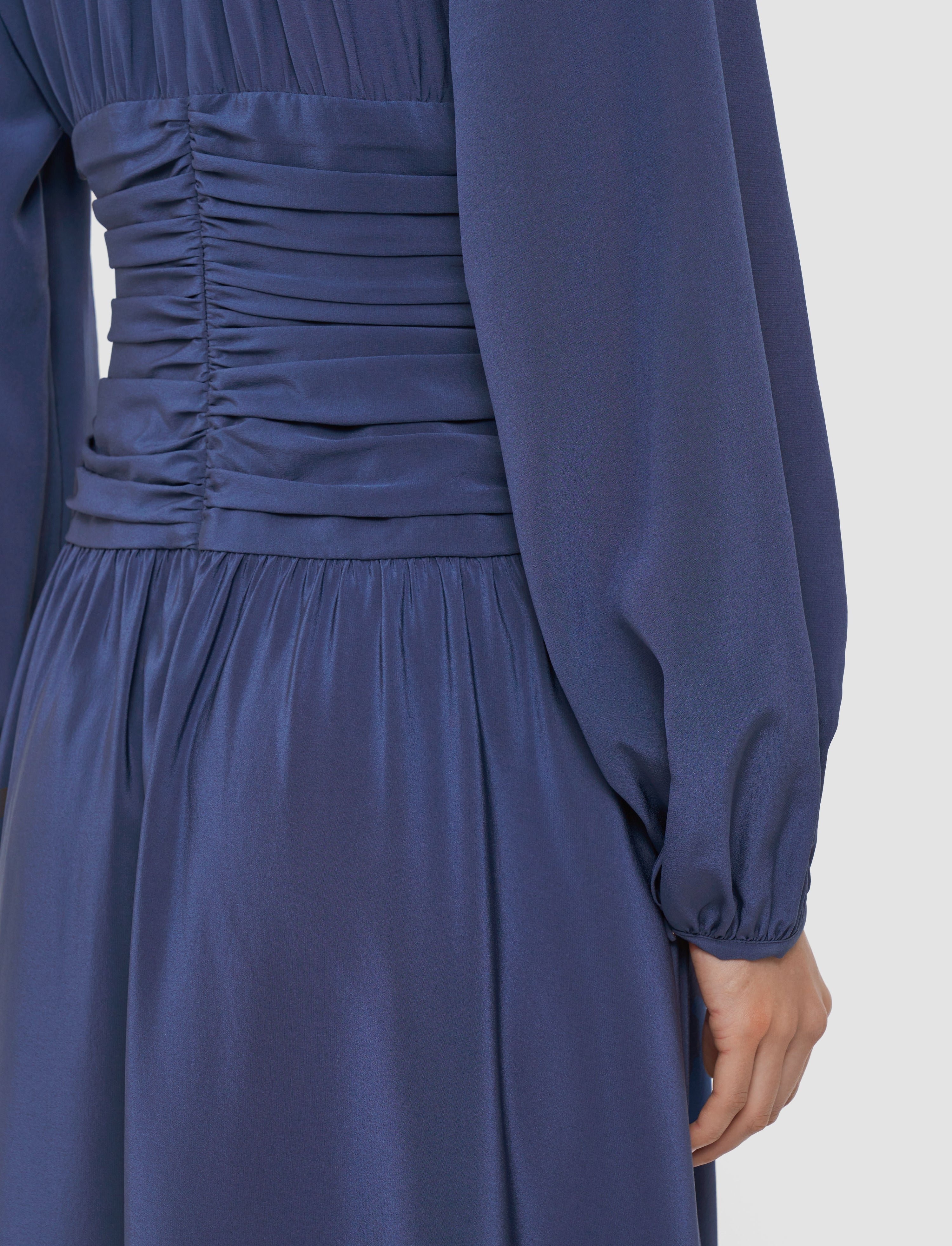 Leila Crepe de Chine Knot Silk Dress in Blue | JOSEPH GB