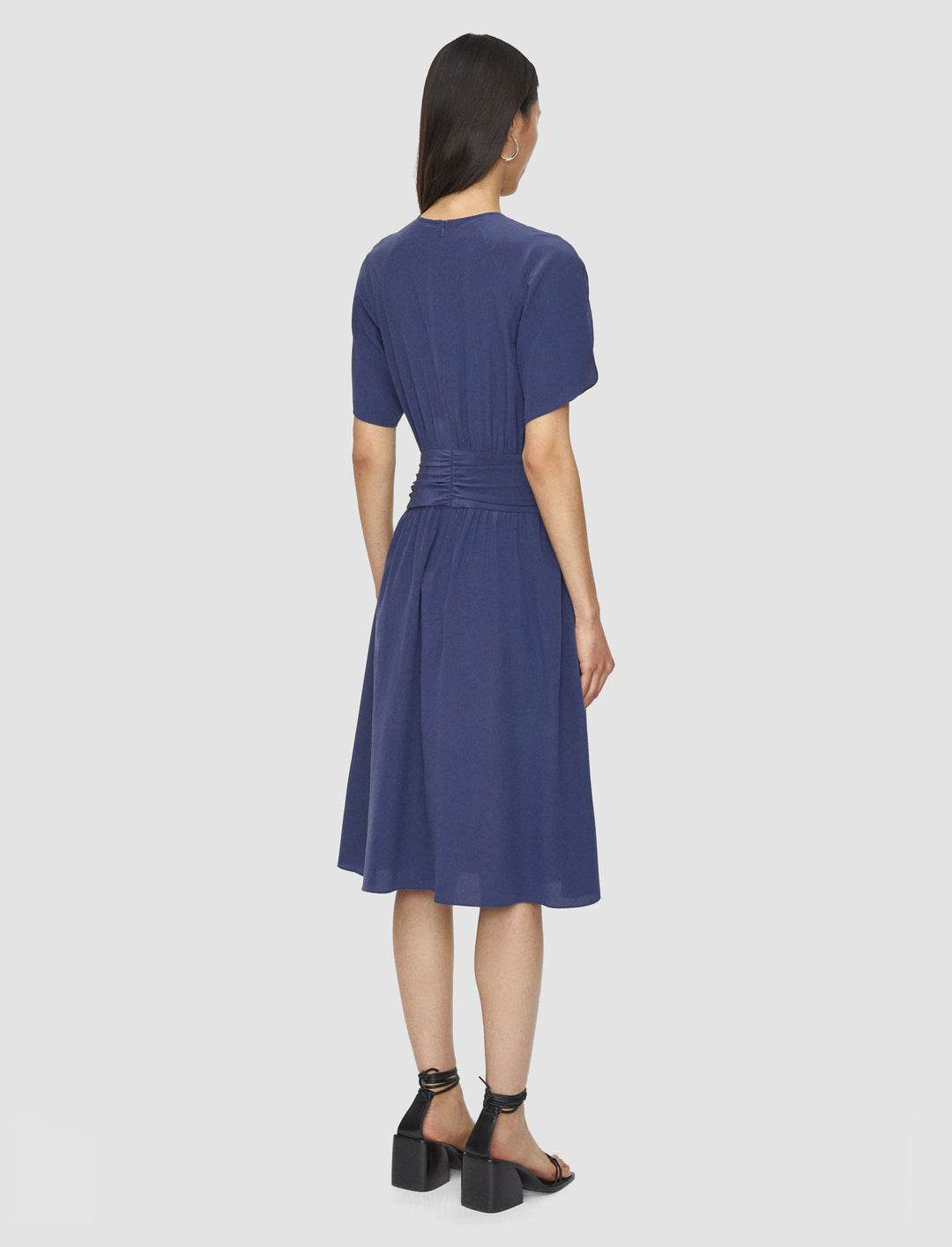 Lowri Crepe de Chine Knot Silk Dress in Blue | JOSEPH GB