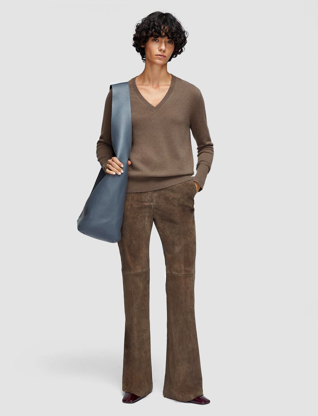 Light Pure Cashmere V Neck Jumper in Brown | JOSEPH GB