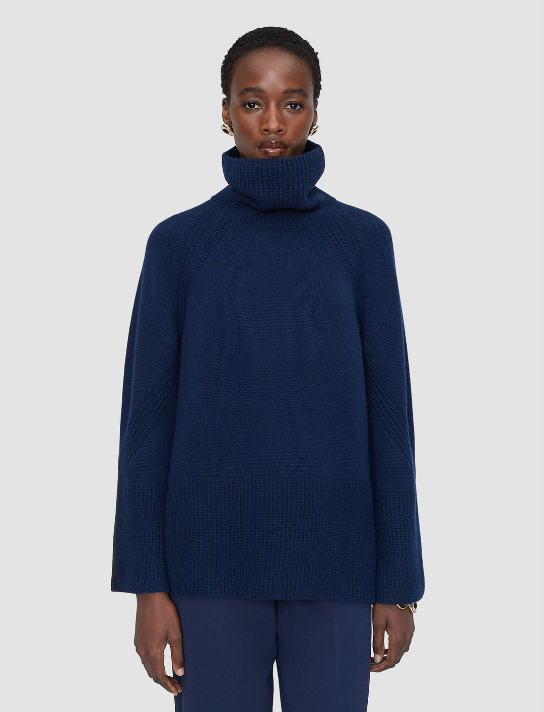 Loftus Pure Cashmere High Neck Jumper in Blue | JOSEPH GB