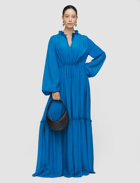 Lotus Textured Silk Dress in Blue | JOSEPH KR