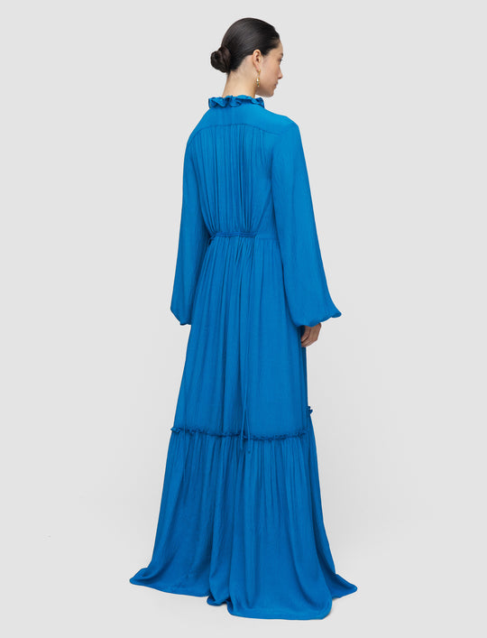 Lotus Textured Silk Dress in Blue | JOSEPH KR