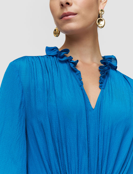 Lotus Textured Silk Dress in Blue | JOSEPH KR