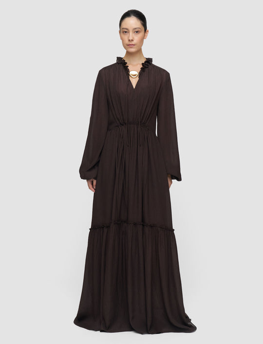 Lotus Textured Silk Dress in Brown | JOSEPH KR