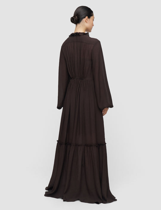 Lotus Textured Silk Dress in Brown | JOSEPH KR