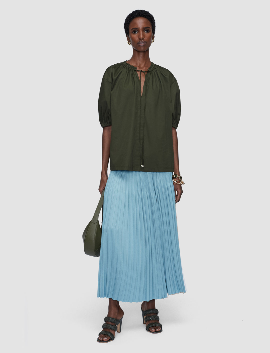 Nador Cotton Sateen Blouse in Green | JOSEPH GB