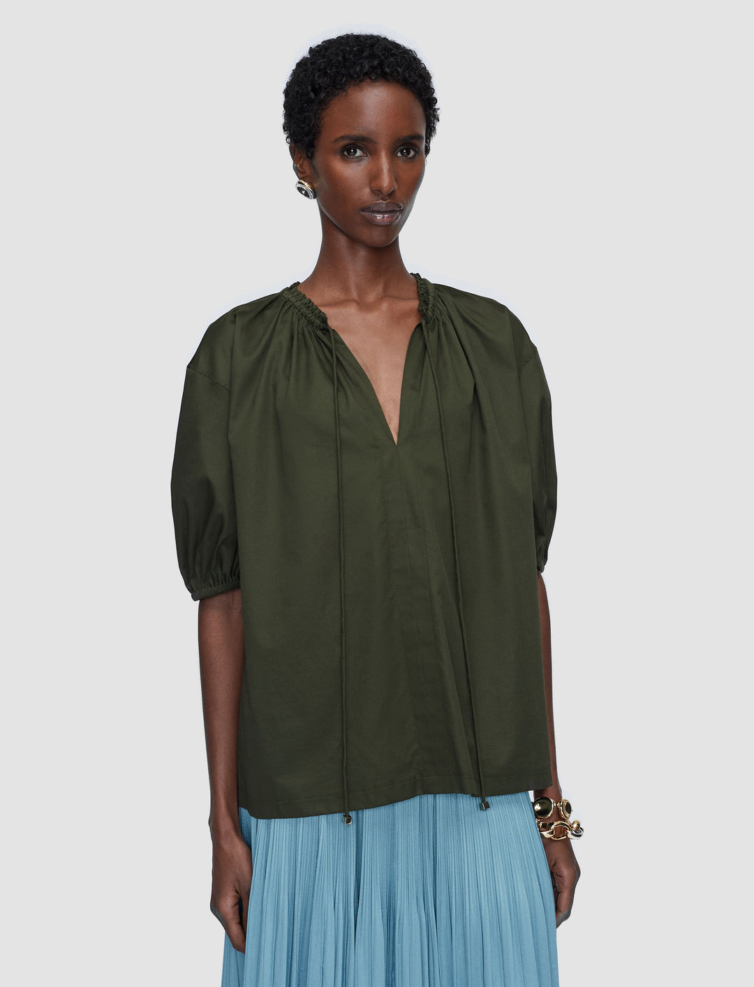Nador Cotton Sateen Blouse in Green | JOSEPH GB