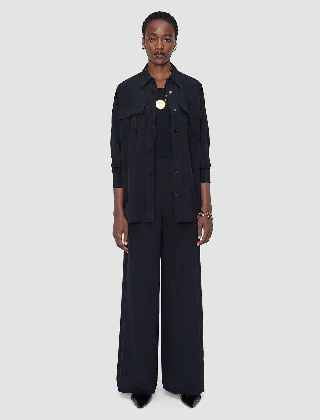 Rihani Crepe de Soie Silk Trousers in Black | JOSEPH GB