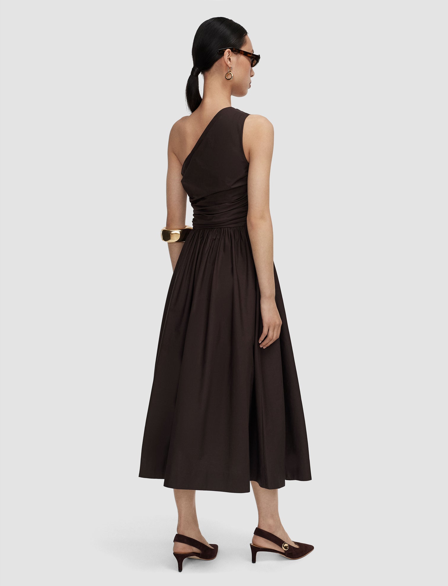 Ros Cotton Poplin Dress in Brown | JOSEPH US